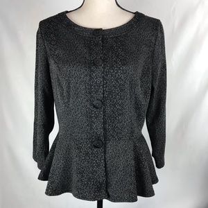 Spense | Tops | Spense Top Button Down Peplum Hem Grey Black Large ...